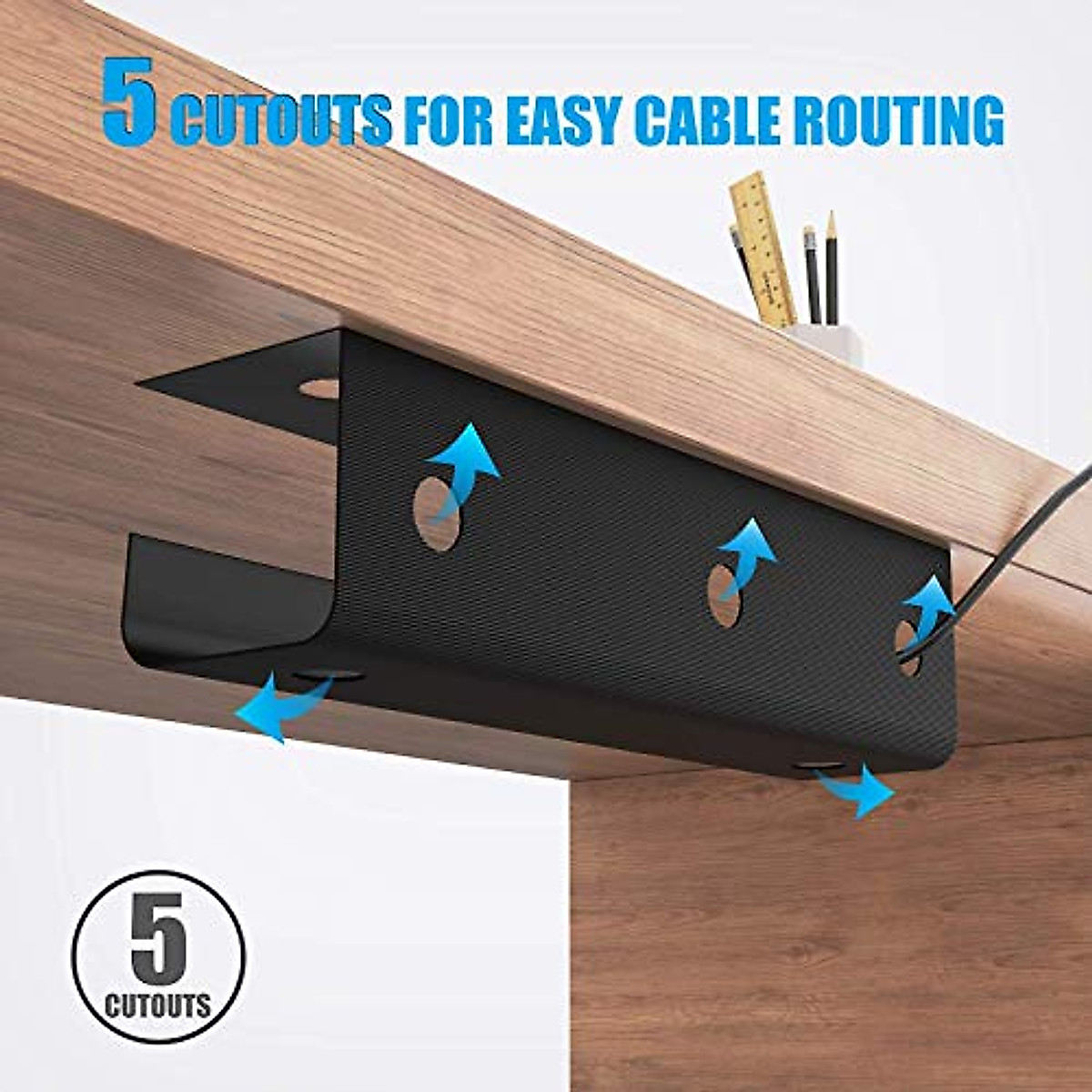 Yecaye 2 Pack Under Desk Cable Management Tray, 31.5in Desk Cord Organizer for Wire Management Tray, Perfect for Standing Desk Cable Tray, No Screw No Drill Cable Raceway for Office, Home, Black