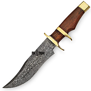 BOW-9904 Handmade Damascus Steel Fixed Blade Hunting Knife Rose wood Handle with Sheat