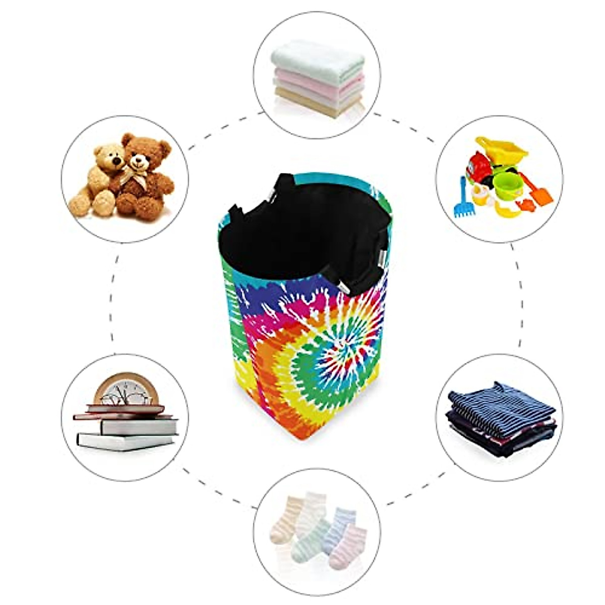 Kigai Tie Dye Laundry Basket Collapsible Large Clothes Hamper Nursery Storage Bin with Handle for Bedroom, Bathroom, Dorm, Kids Room