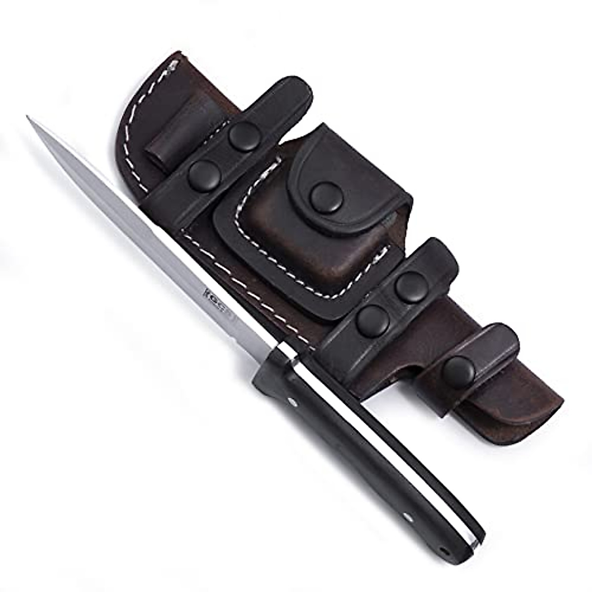 GCS Handmade Bushcraft Survival Knife - Tactical, Hunting, Camping with Grippy Micarta Handle, D2 Tool Steel, Leather Sheath; Left Hand Cross Draw & Right Hand Scout Carry - GCS115