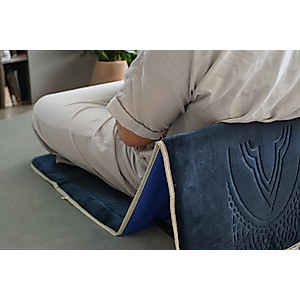 Tawakul Foldable Prayer Mat with Backrest - Thick & Padded Extra Comfort & Tote Bag for Easy Travel - Perfect for Jumah, Ramadan, Hajj, Umrah Gift for Family & Friends (Navy Blue)