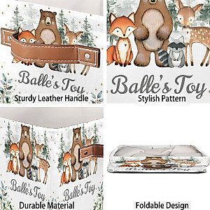 RIRIX Personalized Storage Bin, Custom Storage Baskets for Organizing with Handles, Foldable Storage Box for Closet Cloth Baskes Toy Woodland Forest Animals