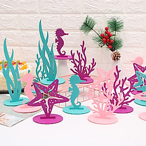6 Pcs Purple Mermaid Birthday Decorations Felt Table Centerpiece,Under The Sea Party Decorations Supplies for Ocean Theme
