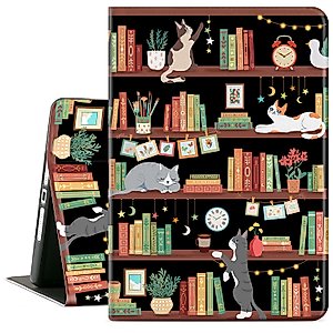 Cutebricase iPad 10.2 Case for iPad 9th Generation 2021, iPad 8th Generation Case 2020, iPad 7th Generation Case 2019,iPad Case 9th Gen Multi-Angle View Adjustable Stand Auto Wake/Sleep, Bookshelf Cat