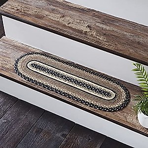 VHC Brands Sawyer Mill, Stair Tread Non-Slip, Braided Jute, Oval, Charcoal Creme, 8.5x27
