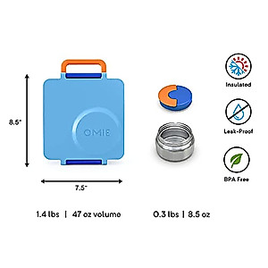 OmieBox Deluxe Bundle Set - Insulated Bento Lunch Box With Thermos PLUS Reusable Fork and Spoon with Case - (Blue)