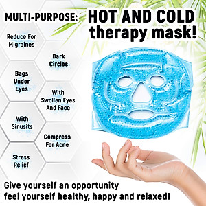 Sofida Cold Hot Gel Face Eye Mask - Reduce Puffy Dark Circles Bags Under Eyes Migraines Stress Relief - Heat Ice Therapy Pack Compress - Sinus Pressure Acne Headaches Relaxation (Blue)