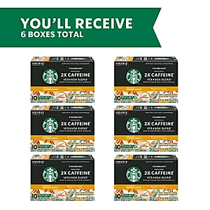 Starbucks K-Cup Coffee Pods, Starbucks Blonde Roast Coffee With 2X Caffeine Veranda Blend For Keurig Coffee Makers, 100% Arabica, 6 Boxes (60 Pods Total)