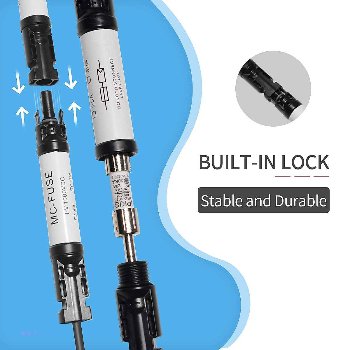 ELFCULB 20A Solar Fuse Connector 1000V IP68 Waterproof, for Solar System and Inverter in Photovoltaic System, Contains 4 fuses + 2 Solar Fuse Holders