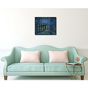 Wieco Art Starry Night Over the Rhone by Van Gogh Classic Oil Paintings Reproduction Modern Seascape Giclee Canvas Prints Artwork on Canvas Wall Art Ready to Hang for Living Room Home Decorations