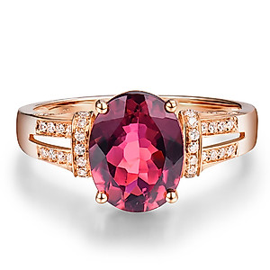 Lanmi 14k Rose Gold Natural Pink Green Tourmaline Diamonds Ring Engagement Wedding for Women Promotion