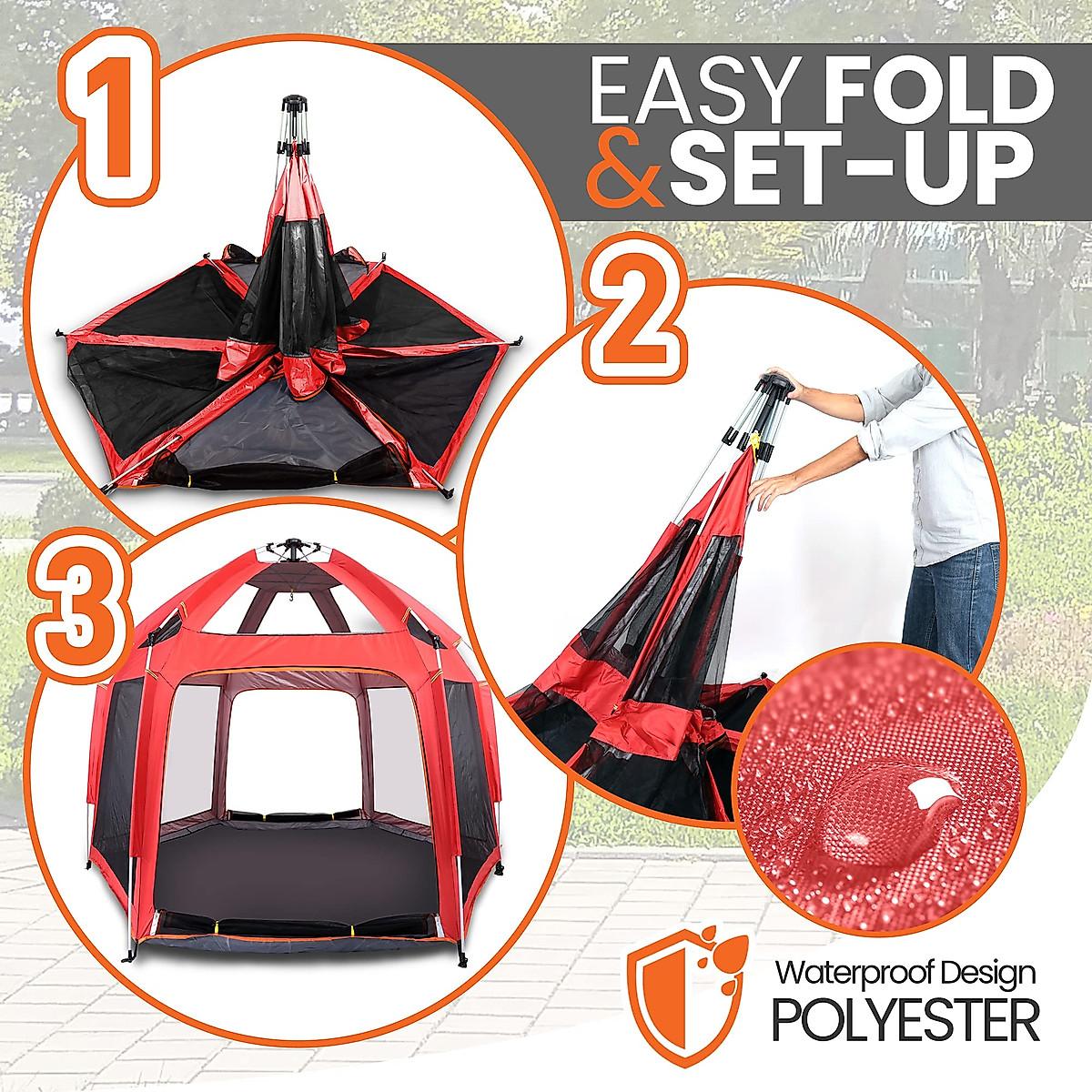 Serenelife ON-THE GO baby and Toddler pack and play - playpen - play yard compact, portable, lightweight, foldable- indoor and outdoor, w/ canopy, 5 panel Mattress, Travel bag (Red): Baby