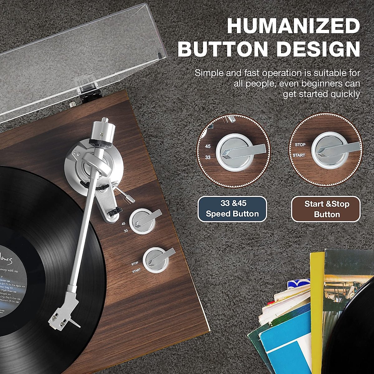 Turntables Belt-Drive Record Player with Wireless Output Connectivity, Vinyl Player Support 33&45 RPM Speed Phono Line USB Digital to PC Recording with Advanced Magnetic Cartridge&Counterweight