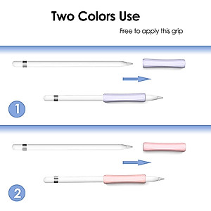 ProElife 2-Pack Ergonomics Grip Holder Anti-rolling Protective Sleeve Cover for Apple Pencil 2nd & 1st Gen 2022-2018 iPad Pro 12.9'' 11''/Air 10.9'' Stylus Accessory Kits (Pink/Purple)