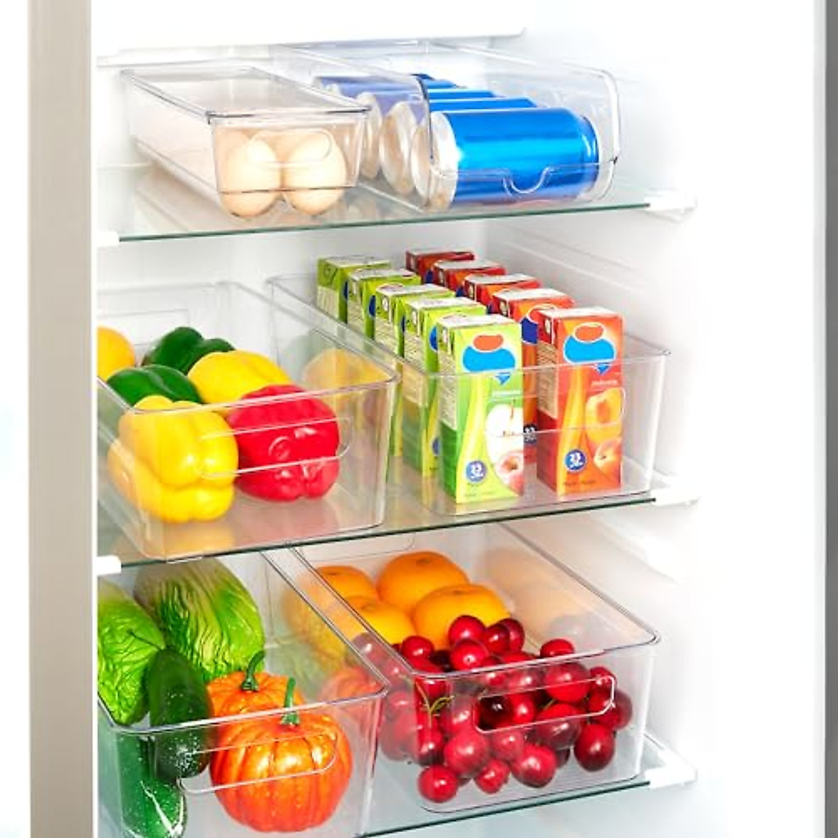 Vtopmart Set of 8 Fridge Organizer, Refrigerator Organizer Bins with Handles, Freezer Organizer Clear Organizing Bins, BPA-Free Fridge Storage Containers for Fridge, Freezer, Cabinet, Kitchen, Pantry