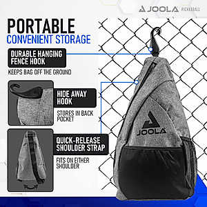 JOOLA Essentials Sling Pickleball Bag - Fits 2 Rackets and 2 Balls - Features Front Pocket, Fence Hook, & Water Bottle Mesh Pocket - Reversible Left or Right Single Backpack Strap
