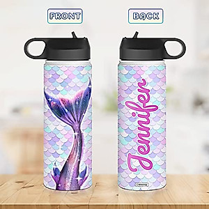 wowcugi Personalized Mermaid Tail Water Bottle Stainless Steel 12oz 18oz 32oz Sports Bottle Reminder Mermaid Gifts For Back To School Birthday Christmas Kids Girls Daughter Sister