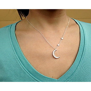 EFYTAL Mom Gifts, 925 Sterling Silver CZ Crescent Moon & Stars Necklace for Mother, Necklaces for Women, Best Birthday Gift Ideas, Pendant Mother's Jewelry For Her, Mothers Day