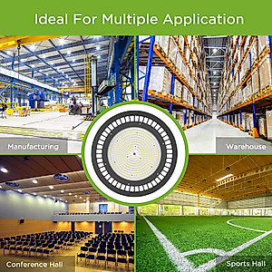 UFO LED High Bay Light 200W LED Warehouse Lights IP65 for Wet Location LED Commercial Area Lighting Fixture for Gym Factory Warehouse ETL Certified 5' Cable 5000K 1-10V Dimmable 28000LM Black 2Pack