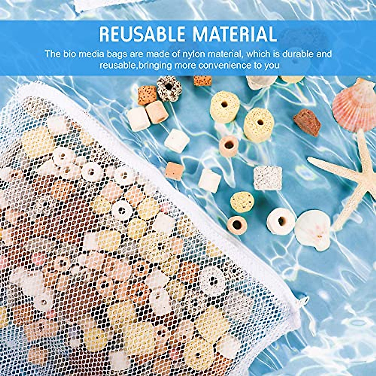 5 Pieces Large Filter Media Bags Aquarium Bio Media Bags 17.5 Inch by 13.5 Inch Aquarium Filter Nylon Mesh Bags with Zipper for Activated Carbon Fish Tank Charcoal Filter Bags Bio Ball Ammonia Remover