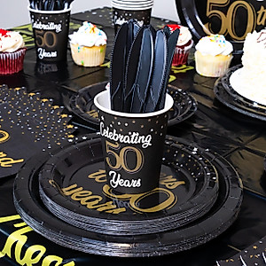 202-Piece 50th Birthday Decorations Set for Women and 50th birthday decorations men – Includes Plates, Napkins, Cups, Tablecloth, Cutlery, and Balloons – Serves 25