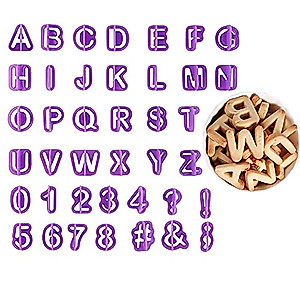 40pcs Alphabet Cookie Cutters Set Purple Plastic Letter Icing Cake Decorating Fondant Number Cutters Mould Tools for Sugarcraft Biscuit Pastry Plunger Baking