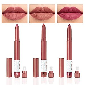 BINGBRUSH 3 Colors Crayon Matte Longwear Lipstick Pack Set,Moisture Smooth Lipliner With Built-in Sharpener Ultimate for Makeup- Nourishing Lipgloss