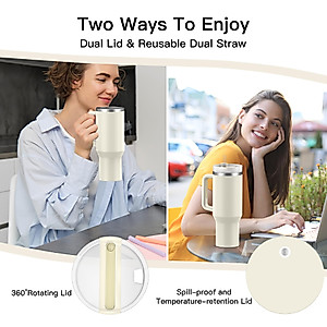 Bailkind 40oz 1180ml Tumbler With Straw and Lid X2, Spill-Proof Double Wall Stainless Steel Vacuum Insulated Cup Travel Flask Mug With Handle for Water, Iced/Hot Tea or Coffee