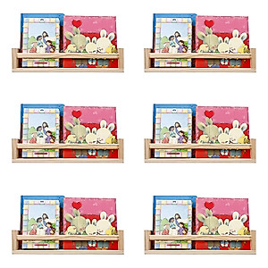 NEC GLOBAL UNLIMITED Set of 6 Wall Mounted Nursery Bookshelves for Kids Room - Small Wooden Bookshelf for Storage and Display of Baby, Teen, Boys and Girls Bedroom, Bathroom, and Décor