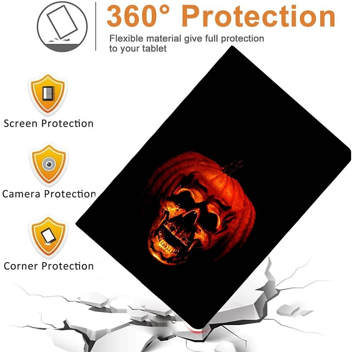 Cool Tablet Case for Samsung Galaxy Tab S7 FE/S8 Plus 2022/S7 Plus Case 12.4 Inch, Horror Movie Pattern Halloween Design Cases, PU Leather Folio Back Cover Funda for SM-X800 X806 T970 T975, Pumpkin 3