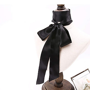 Lujuny Long Thin Chiffon Silk-like Scarf - Skinny Neck Tie Waist Belt for Women Girls, 78.0 inch (BLACK)