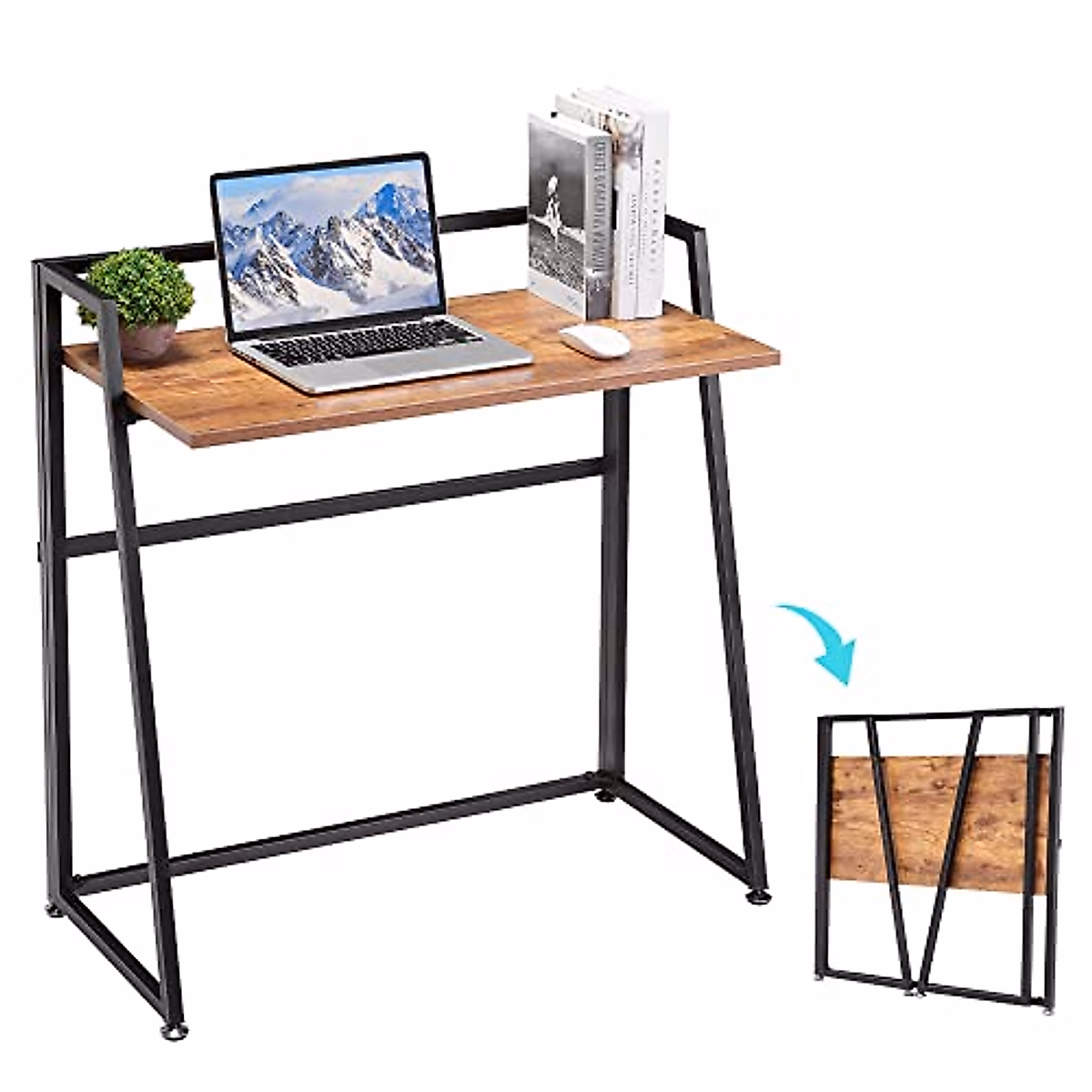 EUREKA ERGONOMIC Modern Folding Computer Desk Teen Student Dorm Study Desks 33-inch Teak Wood Fold up Desk, Easy to be Folded or Unfolded for Writing, Laptop Working and Crafting, Fits Home Office