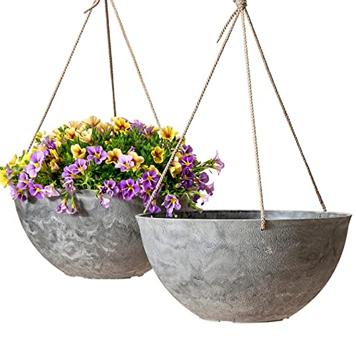 LA JOLIE MUSE Large Hanging Planters for Indoor Outdoor Plants, Hanging Flower Pots Marble Pattern (13.2 Inch,Set of 2)