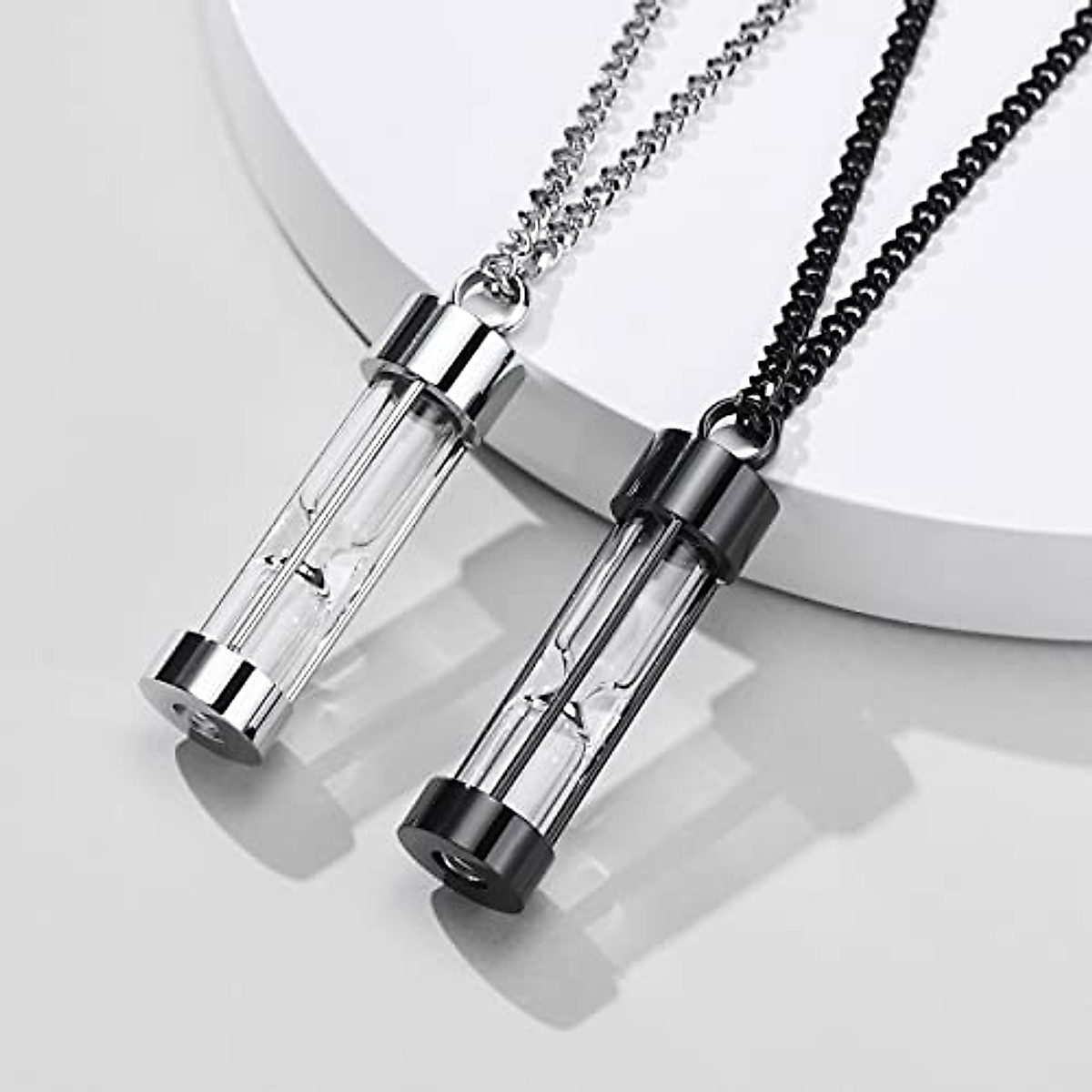 MPRAINBOW Stainless Steel Glass Bottle Hourglass Cremation Vial Urn Pendant Charm Necklace For Ash Memorial Keepsake For Men Women Pets