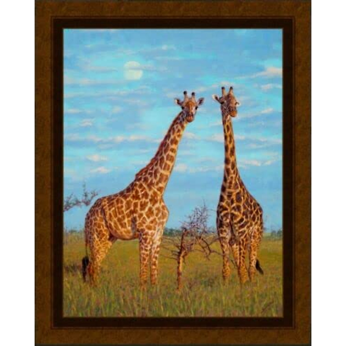 FlashPhoenix Quality Sewing Fabric - Early Moon African Giraffe John Banovich Digital 100% Cotton Fabric Panel 36 x 45