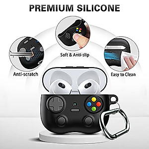 volport Airpods 3 Case Cover, Airpods 3 Case Protective Accessories Skin with Keychain Compatible with Apple Airpods 3rd Generation 2021 for Women Men Girls Boys,Front LED Visible, Black