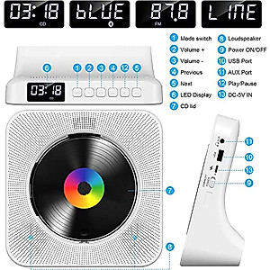 Gueray CD Player Portable Bluetooth Desktop CD Player for Home CD Player with Timer Built-in HiFi Speakers with LCD Screen Display Home Audio Boombox FM Radio USB Type-c MP3 Music Player