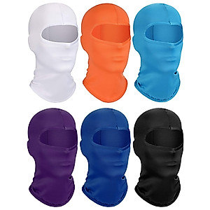 6 Pieces Ski Mask Kids Balaclava Winter Windproof Face Covering Breathable Neck Gaiter for Winter Outdoor Activities (White, Sky Blue, Orange, Dark Blue, Purple, Black, Large)