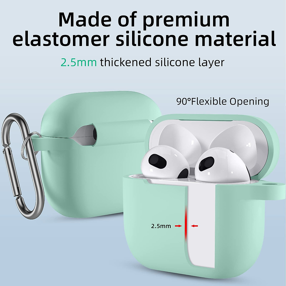 Adorve AirPods 3rd Generation Case Cover, Silicone Protective Accessories Case Skin with Keychain Compatible with Apple AirPod 3 Gen 2021 New for Women Men, 2 Pack, Mint Green, Sand Pink