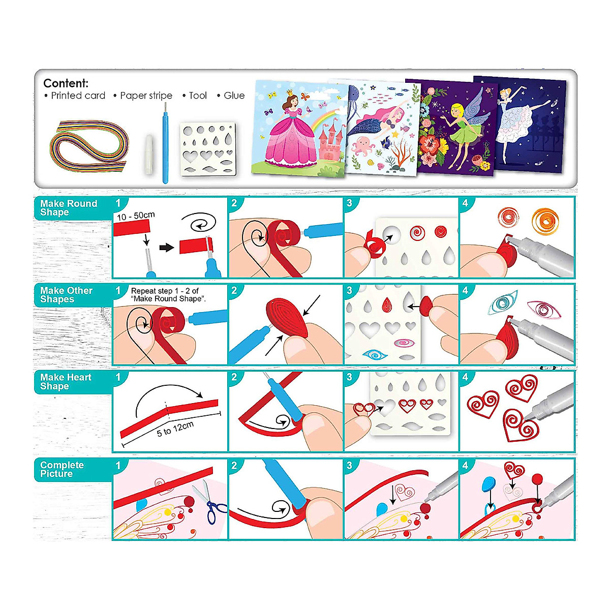 C.S. Kids DIY Paper Quilling Arts & Crafts Gifts – Fairy Tales| 3D Paper Quilling Design Kits for Kids, Make Your Own Paper Art (Paper Strips & Tools Included)