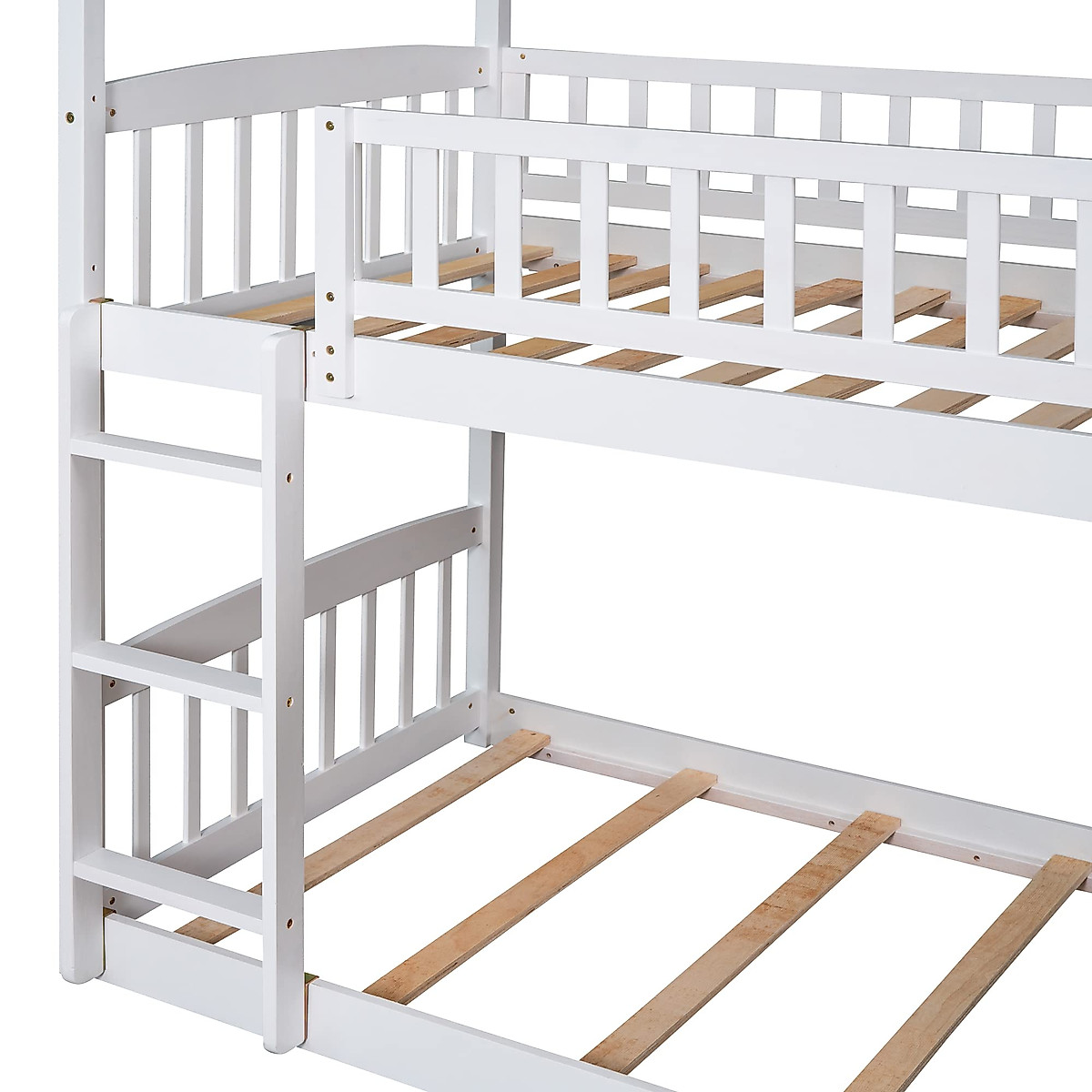 Harper & Bright Designs House Bunk Bed for Kids Toddlers, Twin Over Twin Bunk Beds with Slide, Playhouse Farmhouse Roof Guardrail Ladder, for Girls & Boys (Bunk Bed, White)