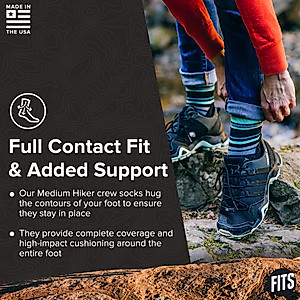 FITS Medium Hiker Crew Sock for Men and Women, Merino Wool, Cushion, Breathable, Odor Resistant, Lightweight Hiking Sock, Coal, Medium