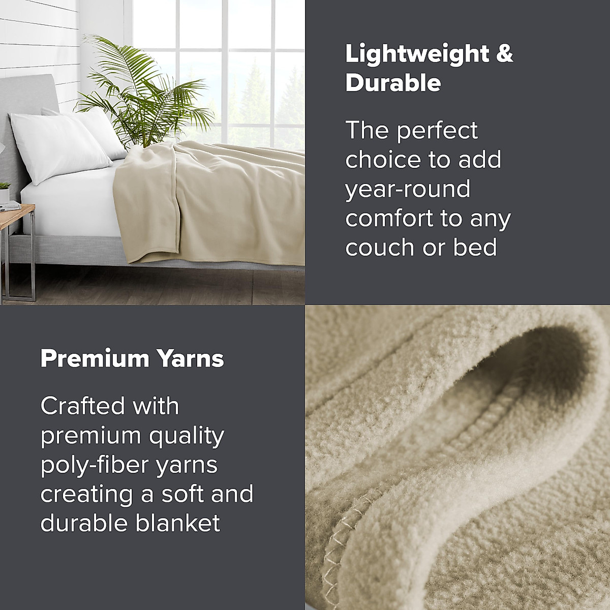 Bare Home Polar Fleece Blanket - Full/Queen Blanket - Oyster - Warm & Cozy - Premium Fleece Blanket - Blanket for Bed, Sofa, Camping, Travel and Cold Nights - Lightweight Blanket (Full/Queen, Oyster)