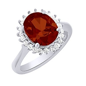 AFFY 3.83 cttw Simulated Red Garnet & White Natural Diamond Halo Engagement Wedding Ring in 14k White Gold Ring Size -8.5