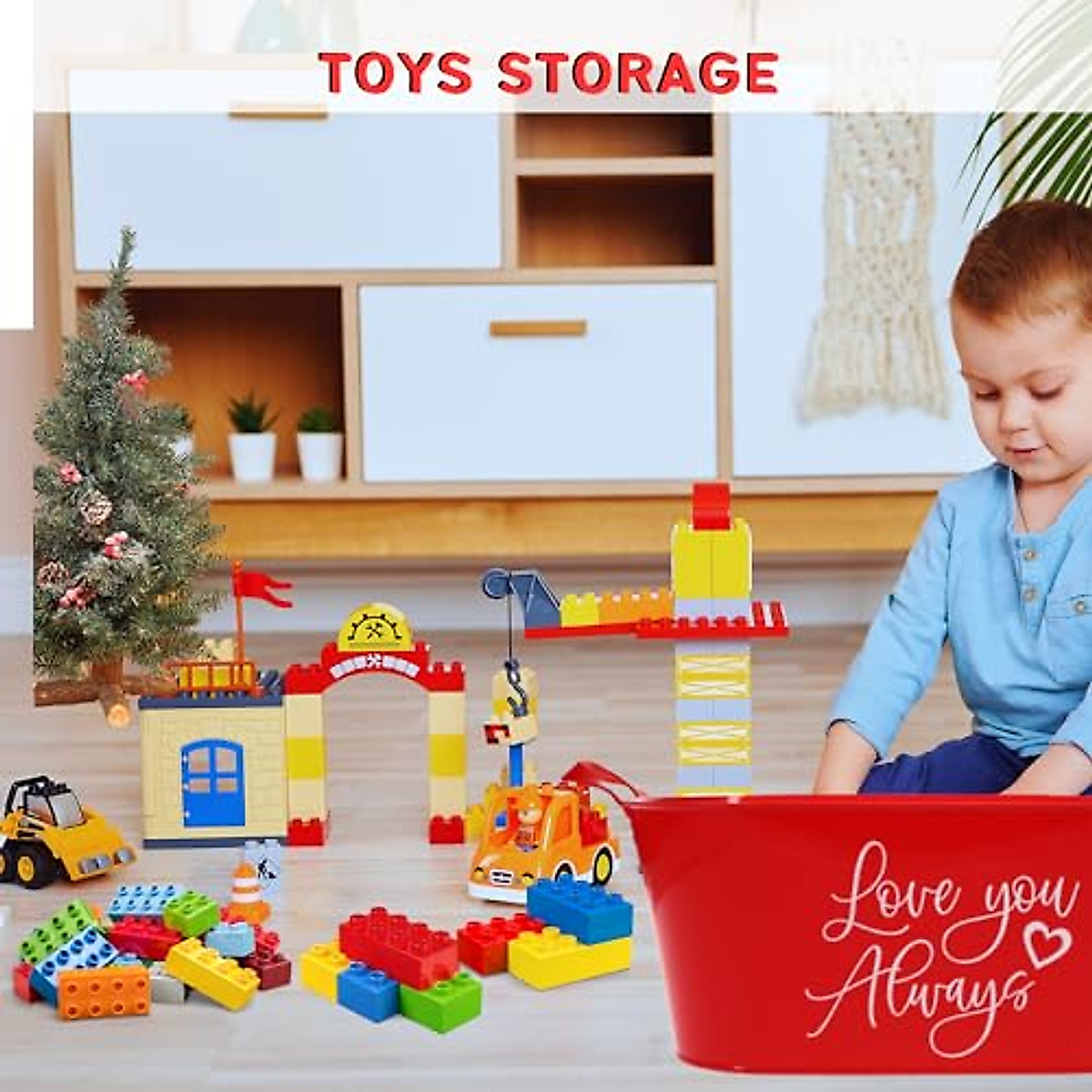 Ja'Cor Love You Always Red Plastic Oval Buckets with Handles, Wedding Valentines Day Gifts Gift Baskets Organizer Storage Containers Ice Bucket Party Holiday Decorations with 1-Pc Ja'Cor Spatula