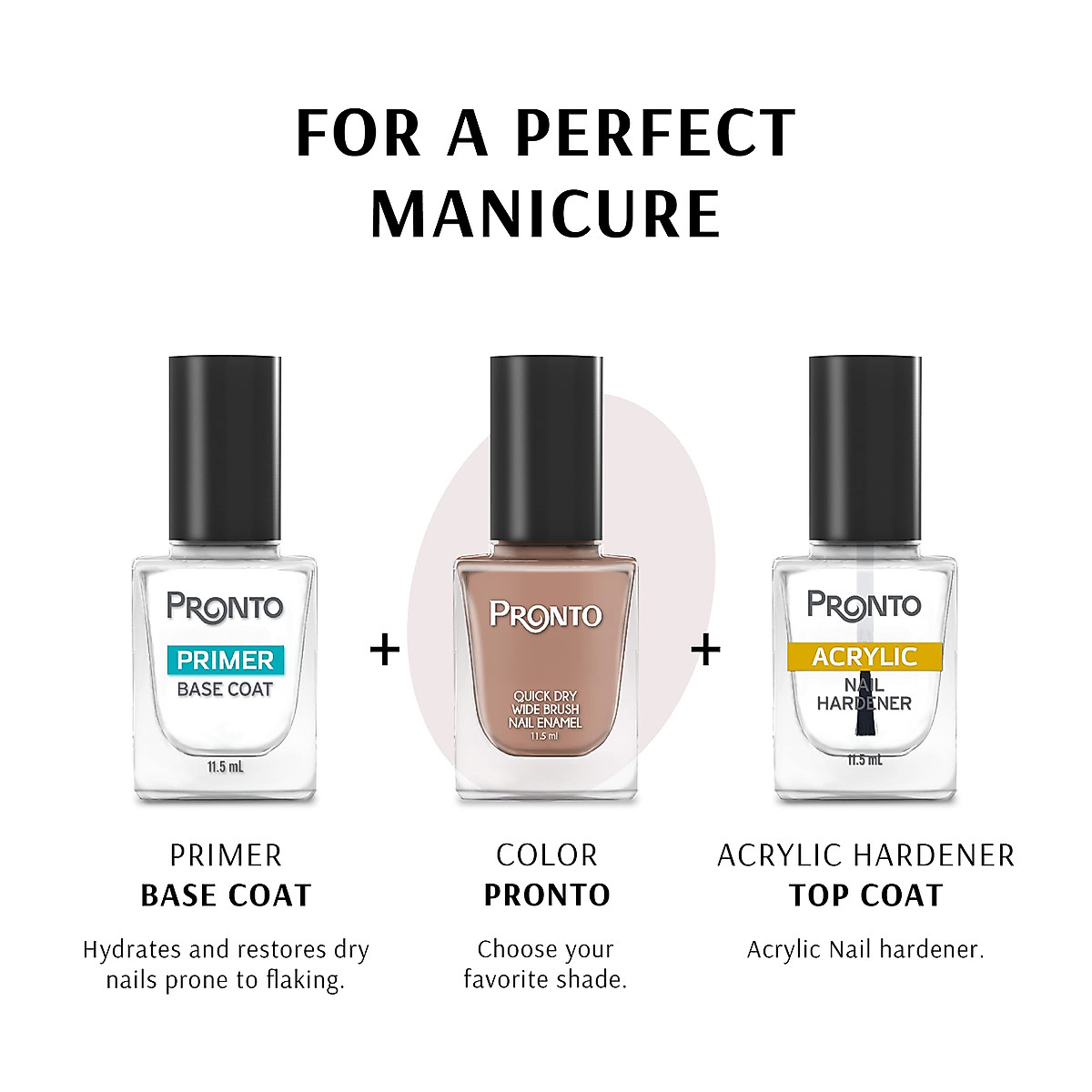 Pronto Acrylic Nail Hardener - Clear Top Coat Nail Polish for Nail Strengthening and Protection | Quick Dry Clear Polish Top Coat for Glossy & Shiny Finish | No Wipe, No UV Lamp, 11.5mL (Pack of 1)