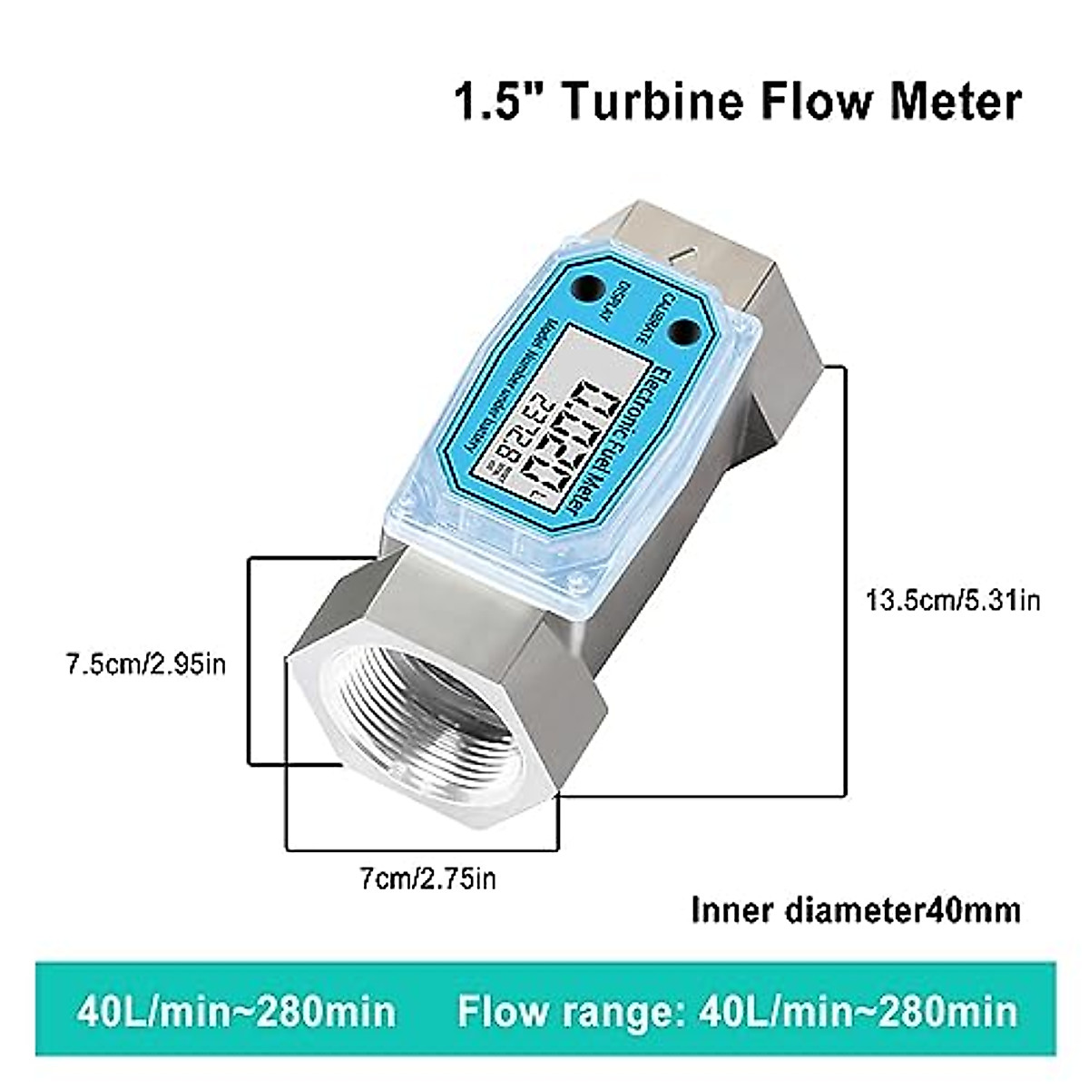 Flow Control Meter 1 Inch Flow Meters Flowmeter, Gauge PCB Electronic Flow Indicator Sensor for Gasoline Methanol Kerosene Water Used in Petroleum,Food, Etc.