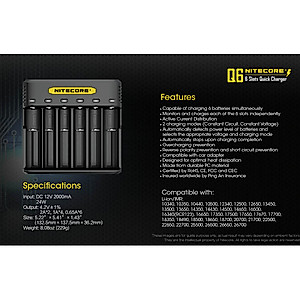 Nitecore Q6 Six Slot 2A Universal Li-ion/IMR Battery Charger for 21700, 18650, 16340, 14500, 18350 and More