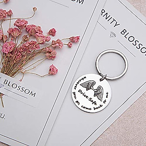 Drive Safe Keychain Christmas Gifts for Husband Boyfriend Dad Trucker Gift Couples Engraved Car Keyring for Fiance Birthday Valentines Present for Long Distance Relationship Anniversary Charm