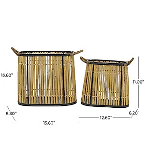 The Novogratz Wicker Handmade Slatted Frame Storage Basket with Handles, Set of 2 19"W, 14"H, Brown